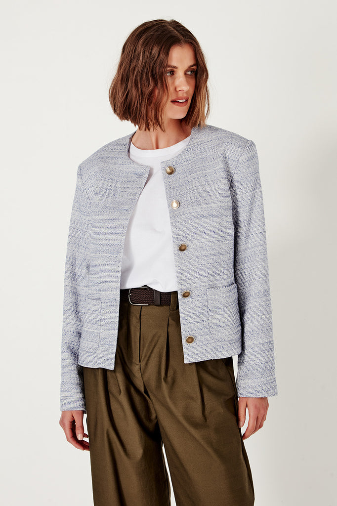 The Gabrielle Jacket in Chambray Blue – Shjark